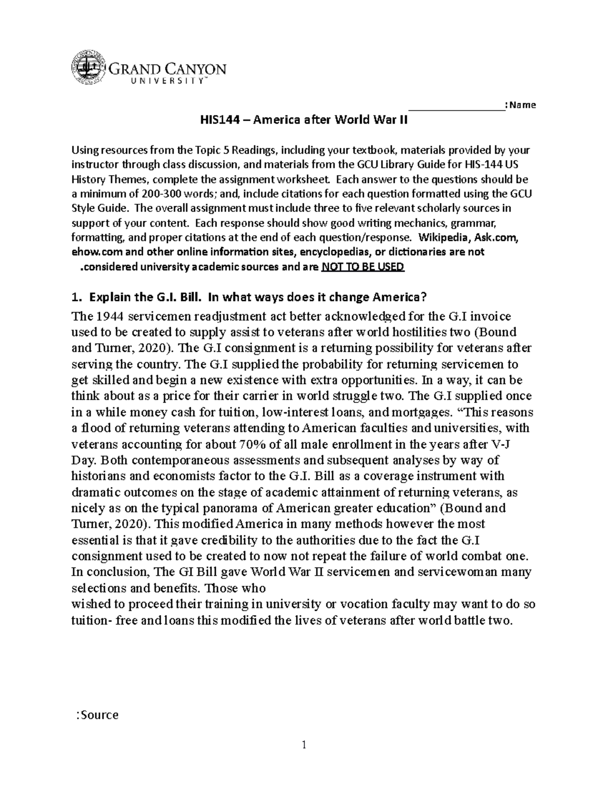 America after WWII 2 - Name:______________________ HIS144 – America ...