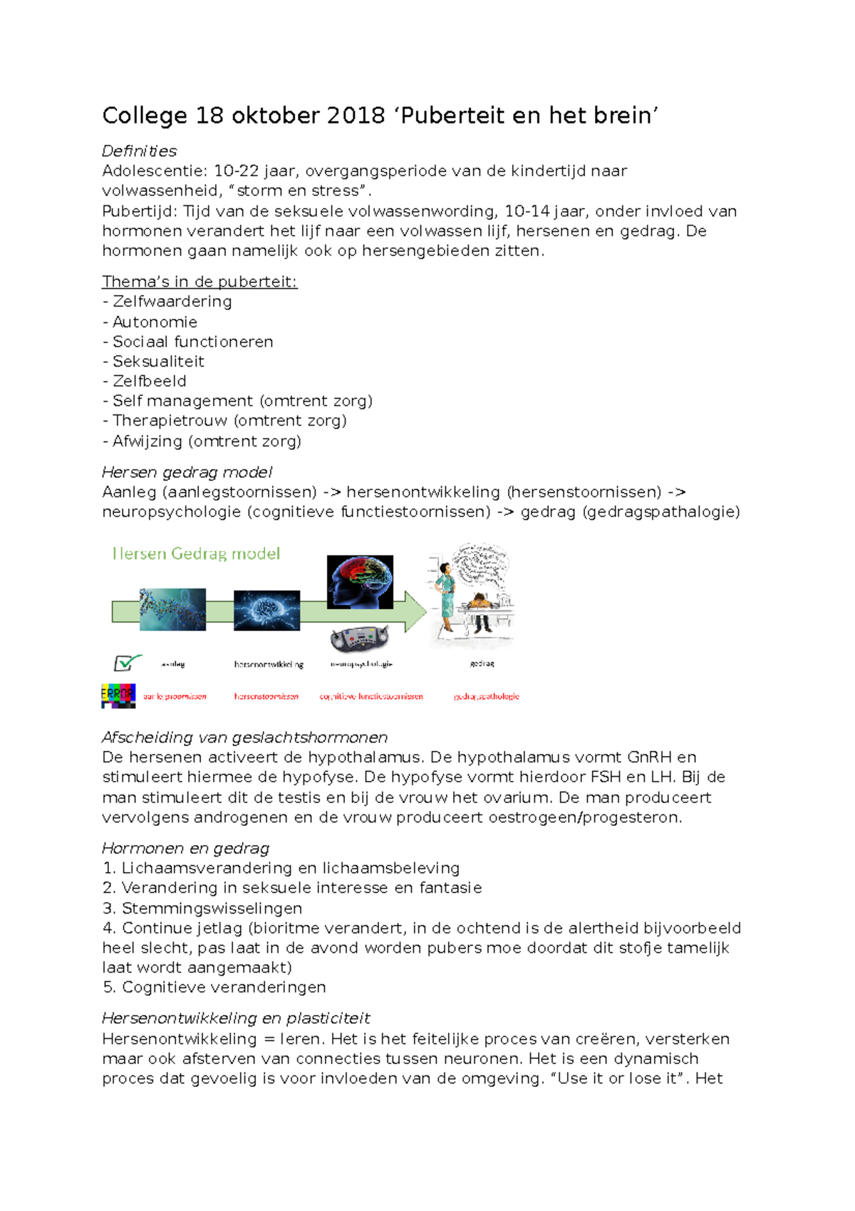 Puberteit en het brein - College 18 oktober 2018 en het Definities ...