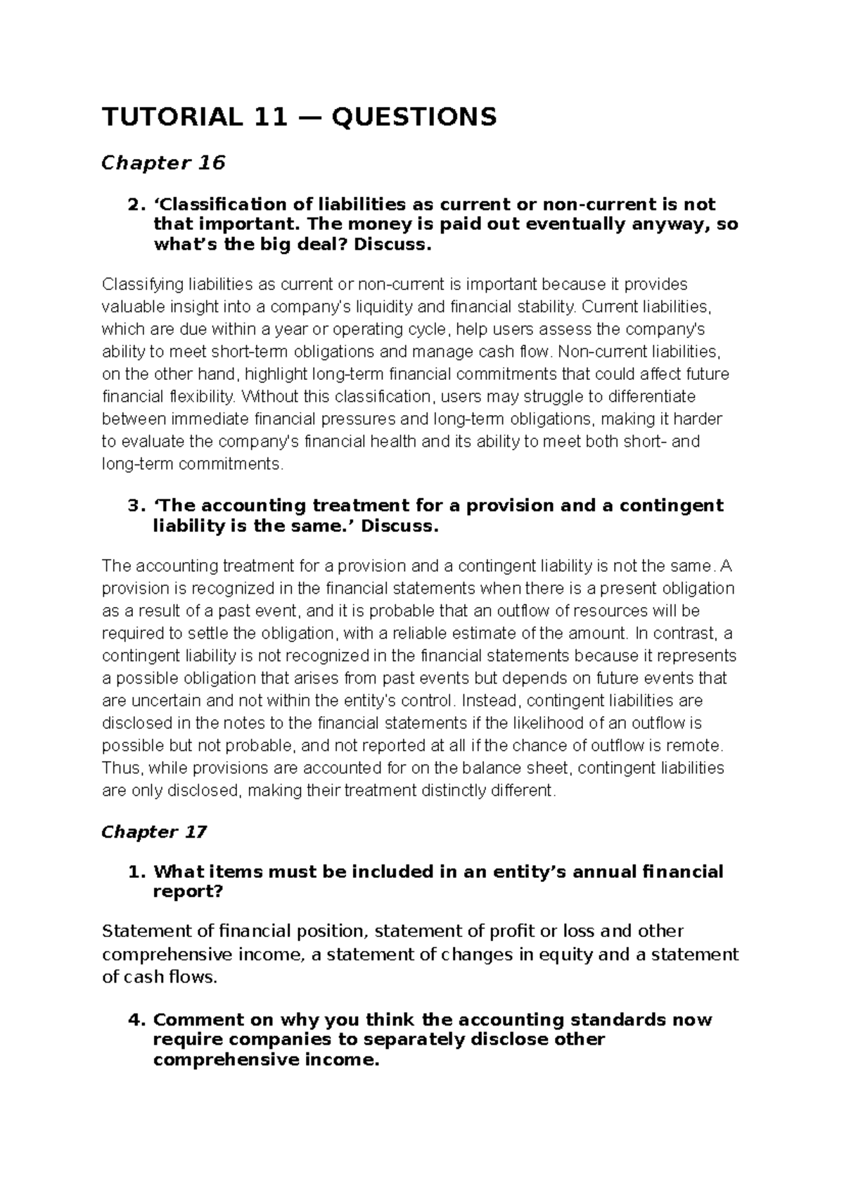 Tutorial 11 - TUTORIAL 11 — QUESTIONS Chapter 16 2. ‘Classification of ...
