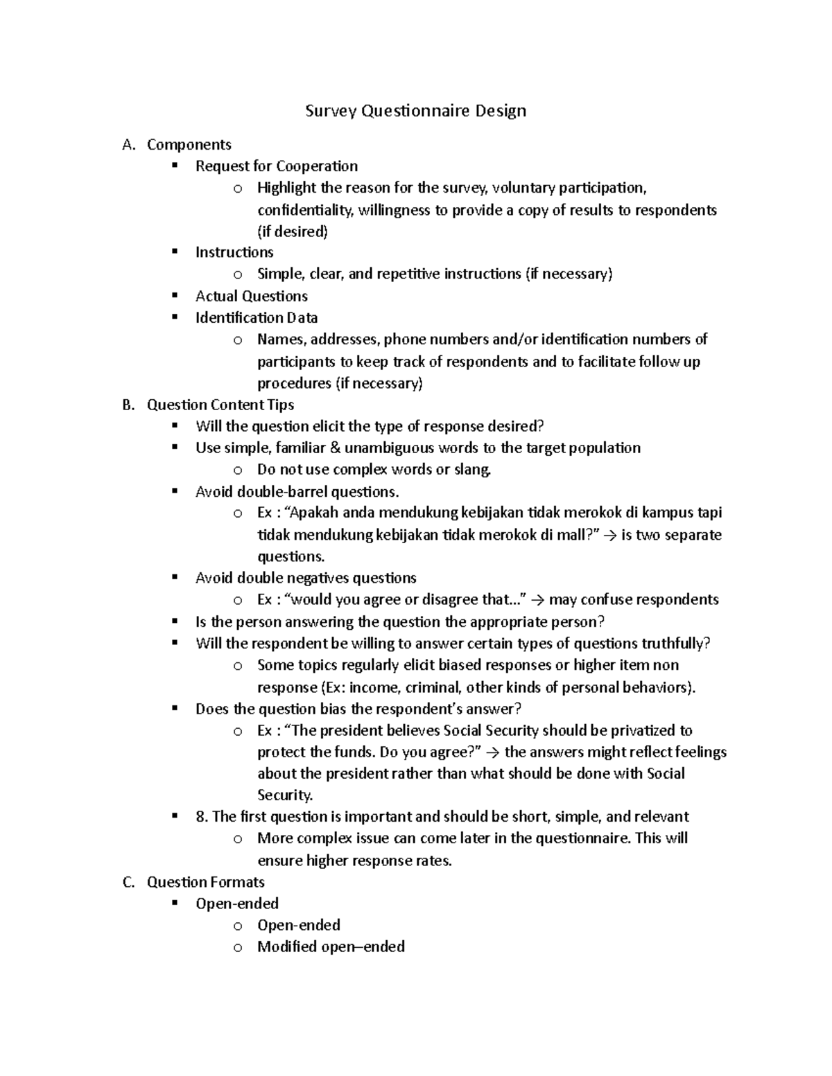 Survey Questionnaire Design - Components Request for Cooperation o ...