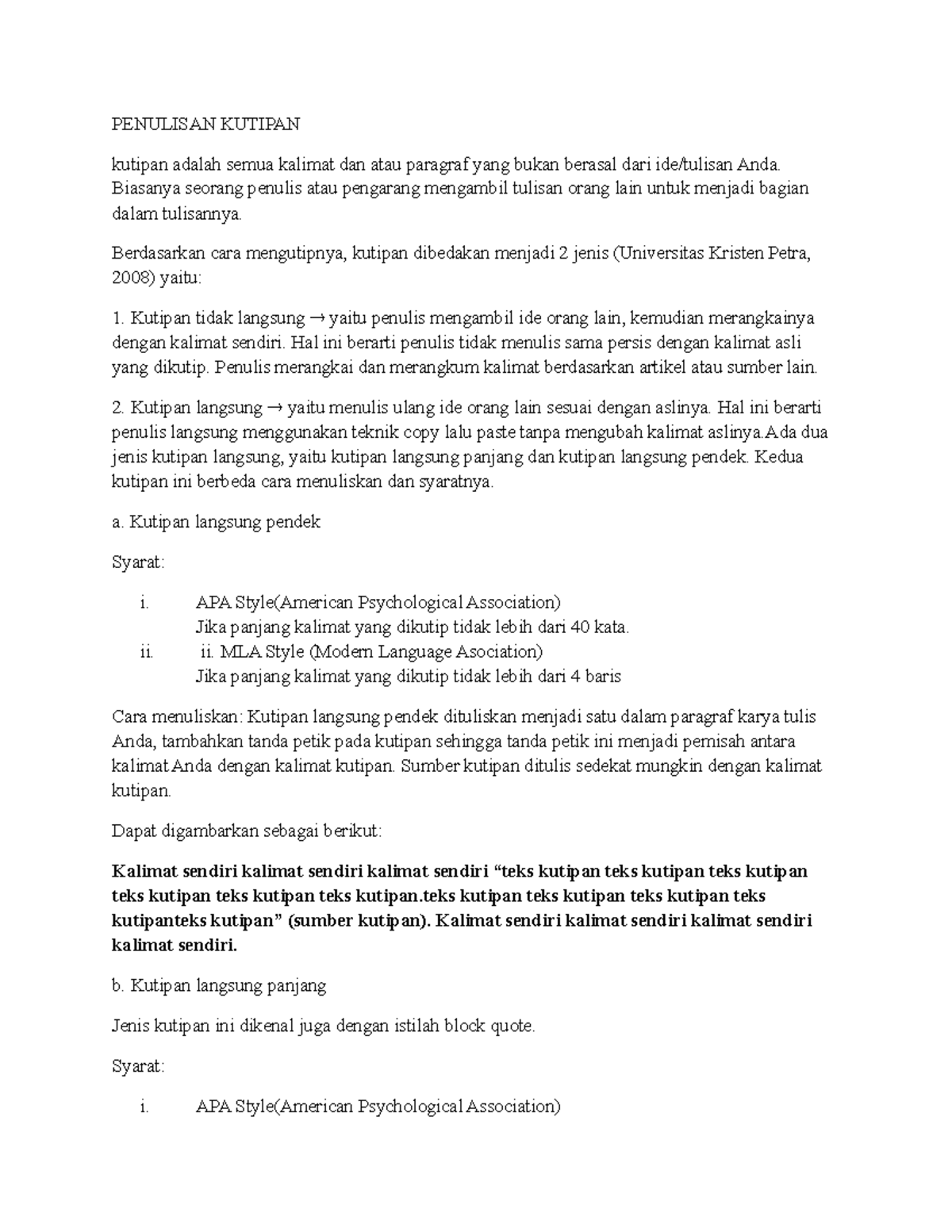 Penulisan Kutipan - PENULISAN KUTIPAN kutipan adalah semua kalimat dan ...
