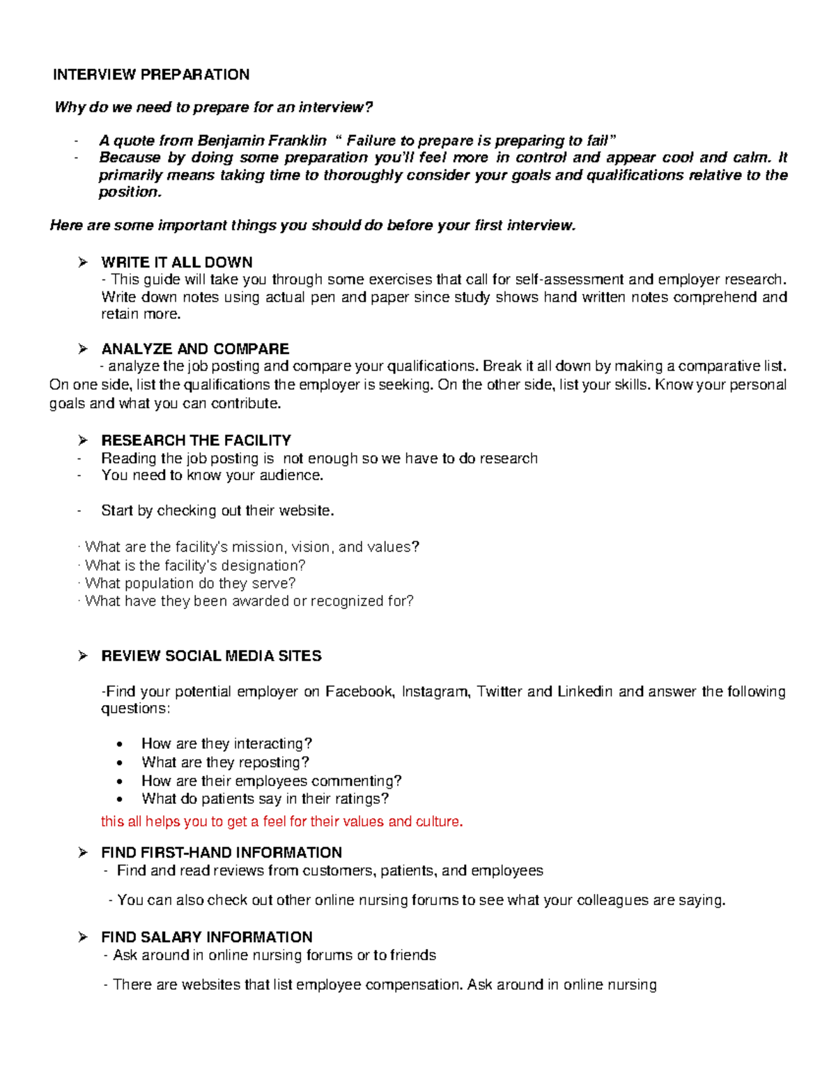 SAS 2 WHAT 2 SAY - STUDY GUIDE - INTERVIEW PREPARATION Why do we need ...