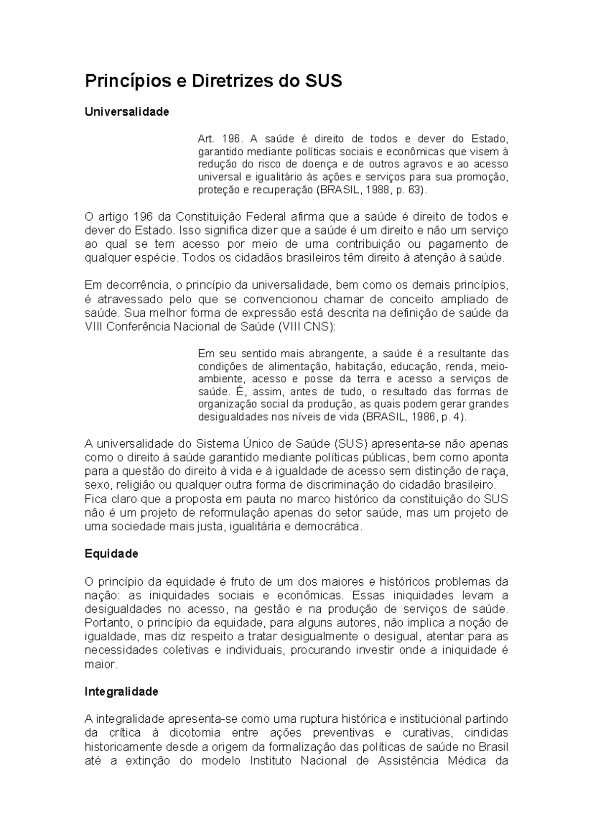 Pe D SUS - resumo de princípios e diretrizes do sus para quem está ...