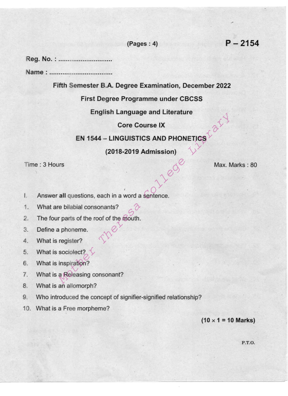 Linguistics and Phonetics EN 1544 P-2154 - B A English Language And ...