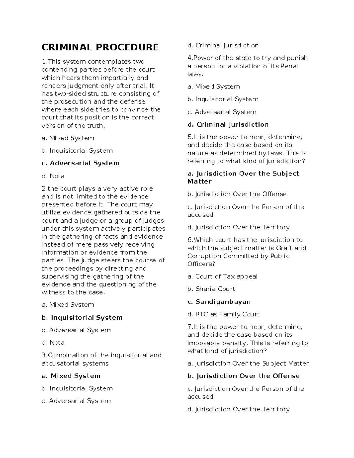 Criminal Procedure and evidence, CJS - CRIMINAL PROCEDURE 1 system ...