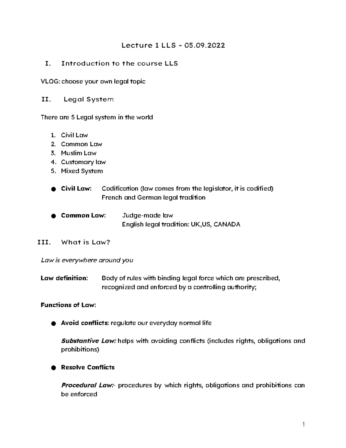 Lecture 1 Law- 05 - Lecture 1 LLS - 05. I. Introduction to the course ...