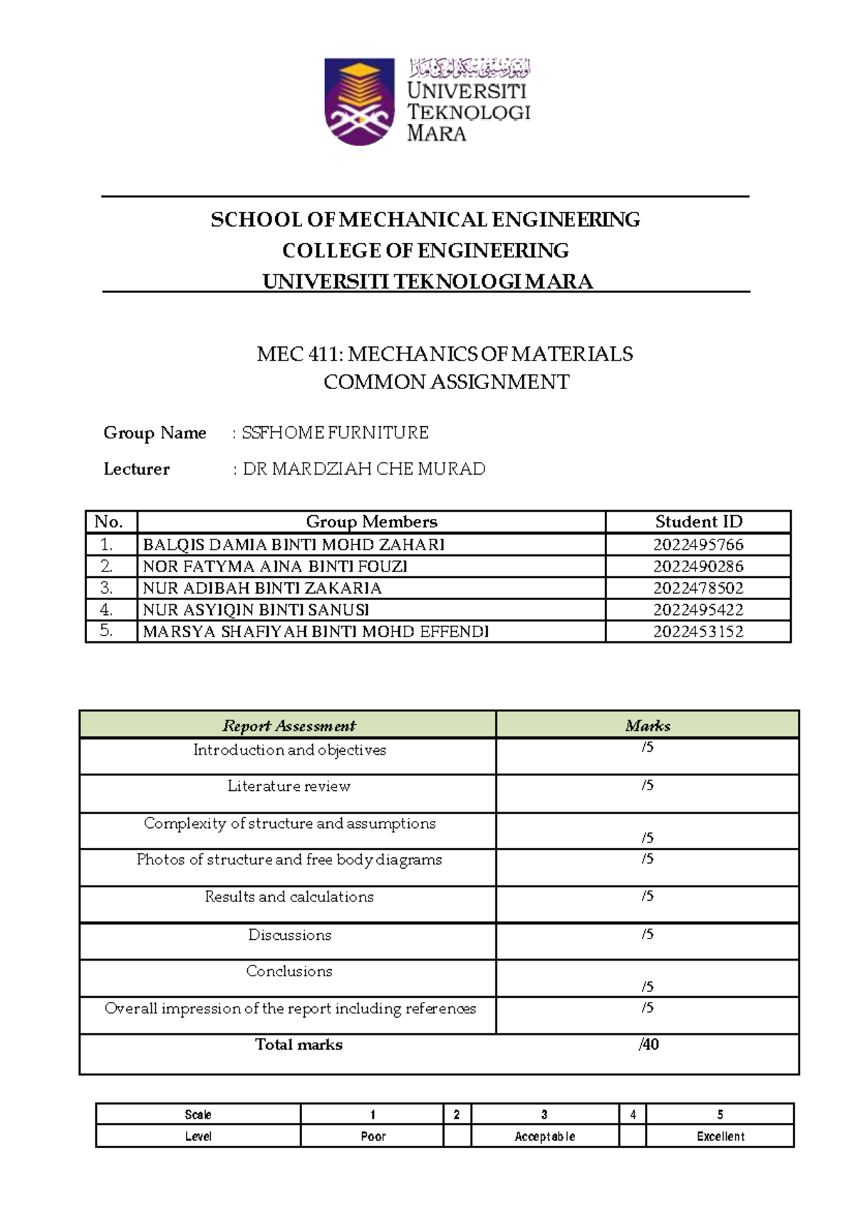 Common Assignment Dining Table - SCHOOL OF MECHANICAL ENGINEERING ...