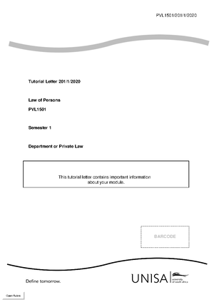 Assessment 1 - This document contains solutions for pvl1501 exam question - Page 1 of 2 LML ...