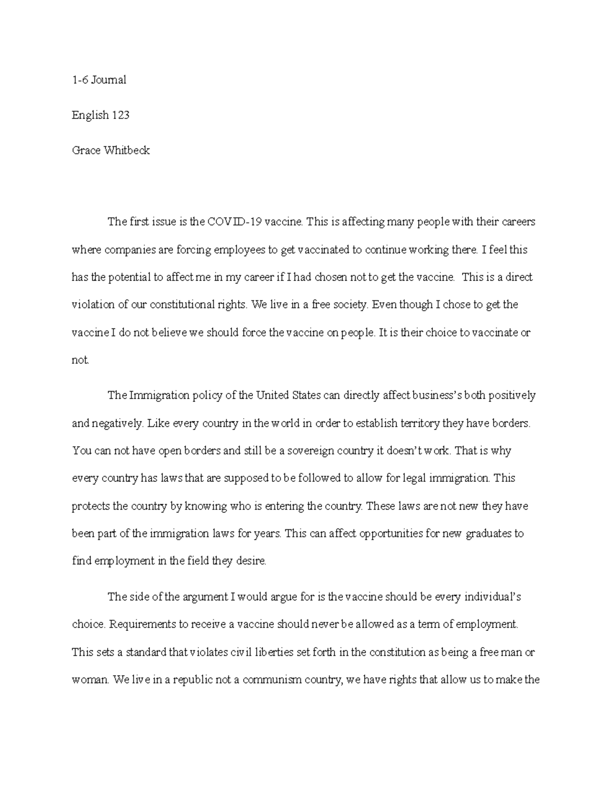 1-6 journal eng 123 - assignment for class - 1-6 Journal English 123 ...