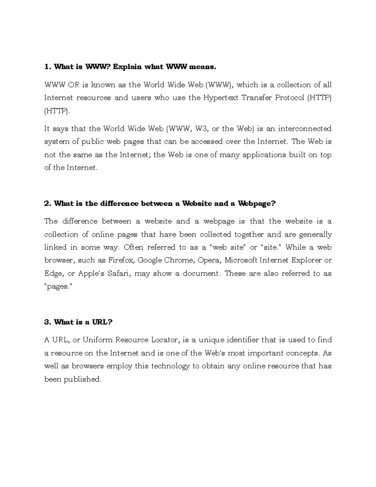 Seatwork 2 - nopop - 1. What is WWW? Explain what WWW means. WWW OR is ...