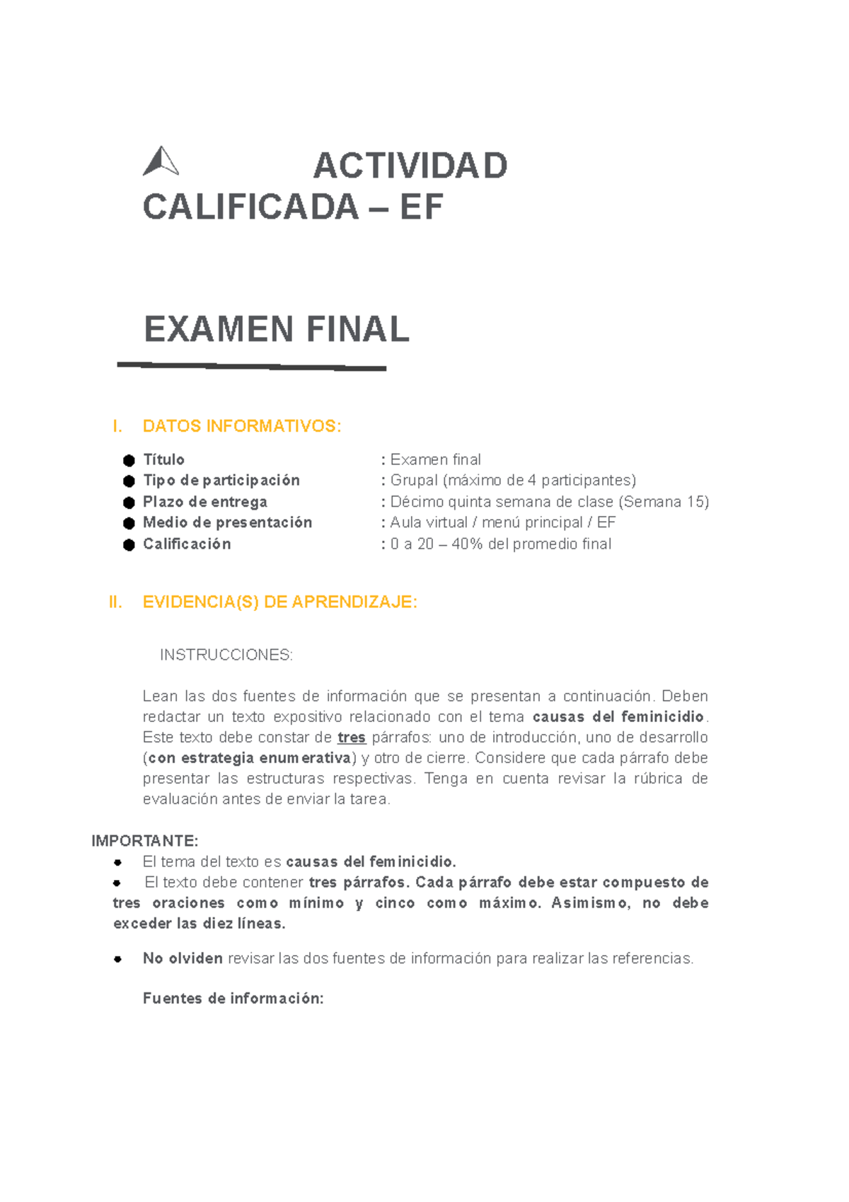 EXAMEN FINAL DE COMUNICACION 1 - ACTIVIDAD CALIFICADA – EF EXAMEN FINAL ...