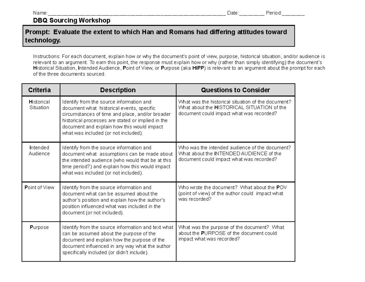 Thomas Domestico - DBQ Sourcing Workshop - - Studocu