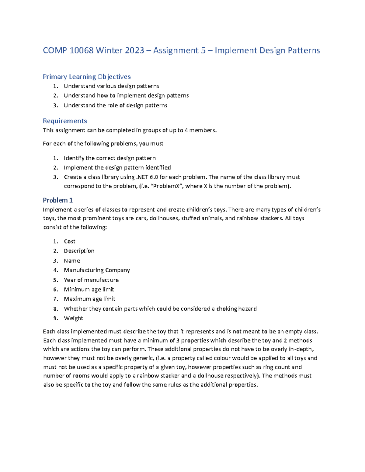 Assignment 5 - For each of the following problems, you must Identify ...