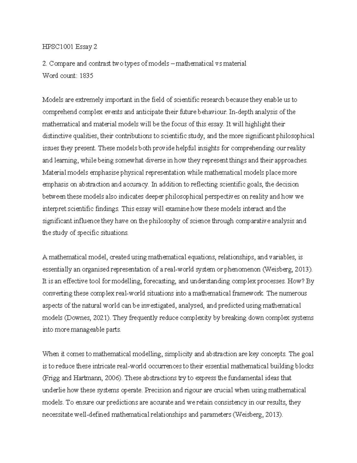 HPSC1001 Essay 2 - In-depth analysis of the mathematical and material ...