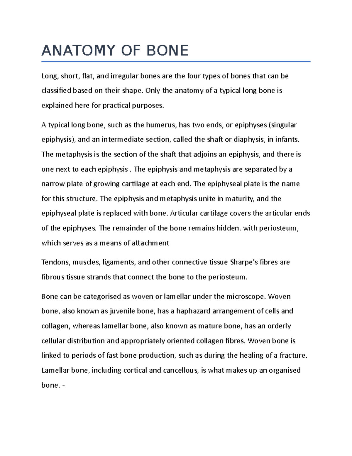 Anatomy OF BONE - Lecture notes 2-4 - ANATOMY OF BONE Long, short, flat ...