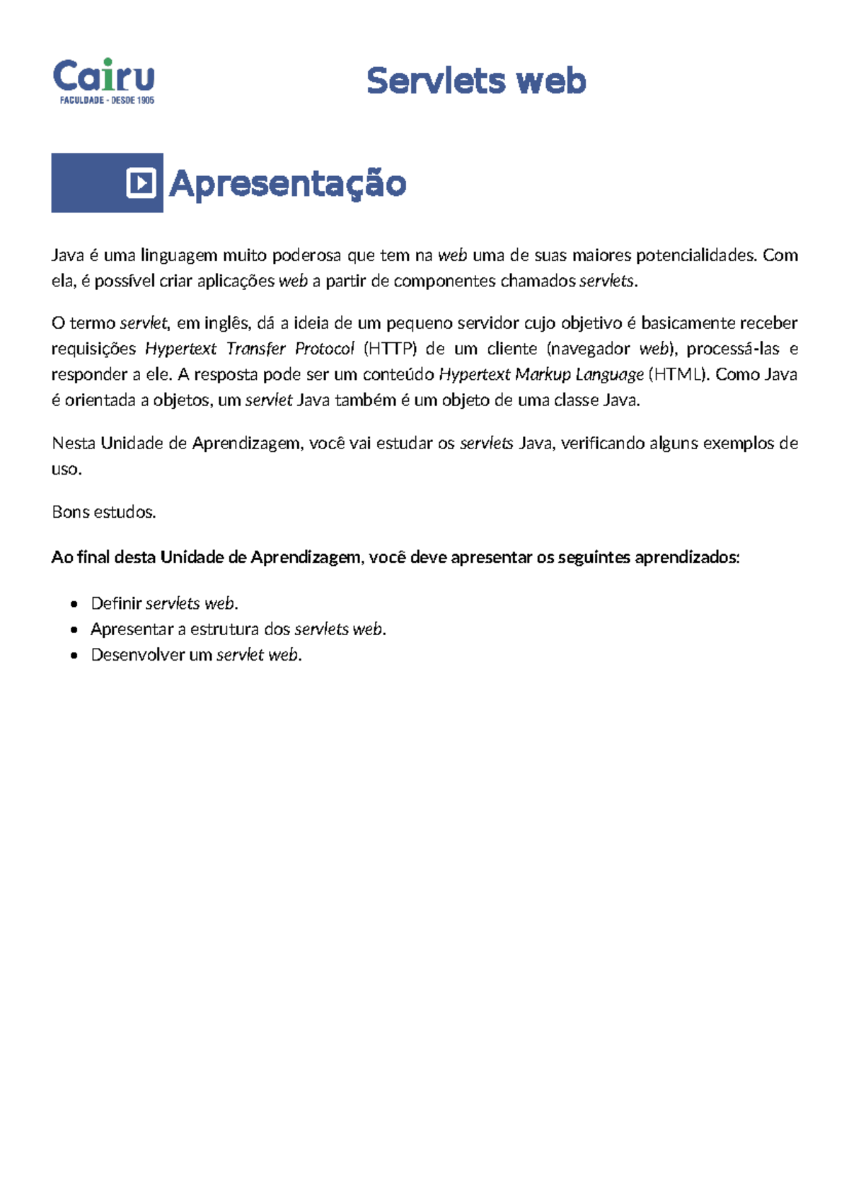 Javaweb 1 Material Sobre Java Web Servlets Web Apresentação Java é