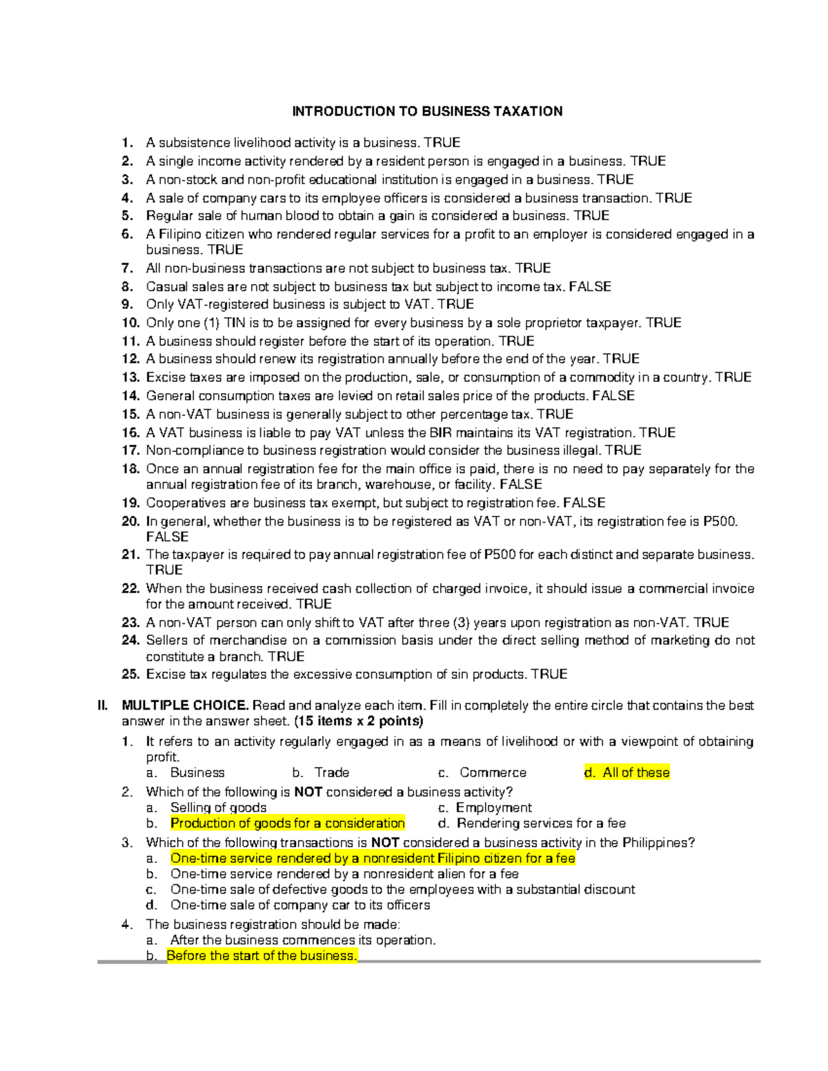 Task Performance 1 - practice material - INTRODUCTION TO BUSINESS ...