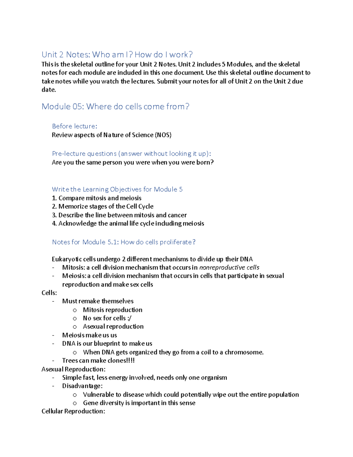 Unit 2 skeletal notes - Unit 2 Notes: Who am I? How do I work? This is ...