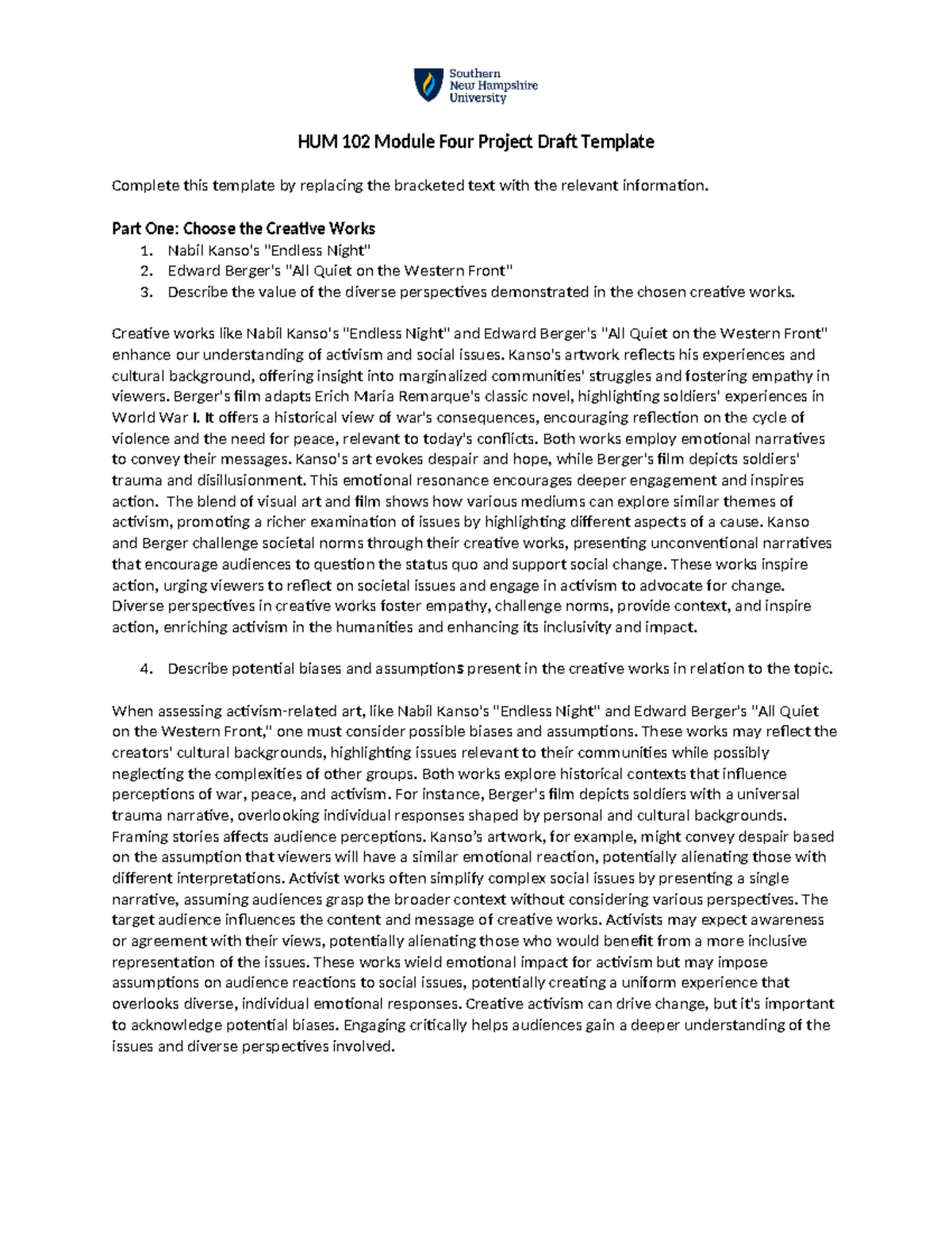 HUM 102 Module Four Project Draft Template - HUM 102 Module Four ...