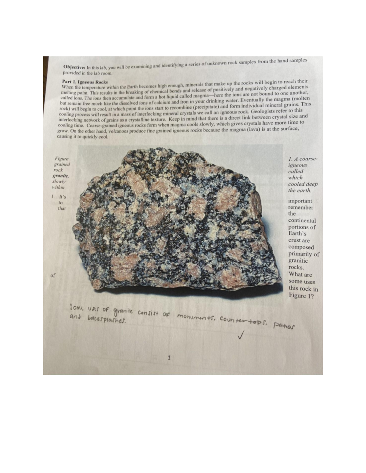 GEOL 1010 Lab- Igneous Rocks - GEOL 1010 - Studocu