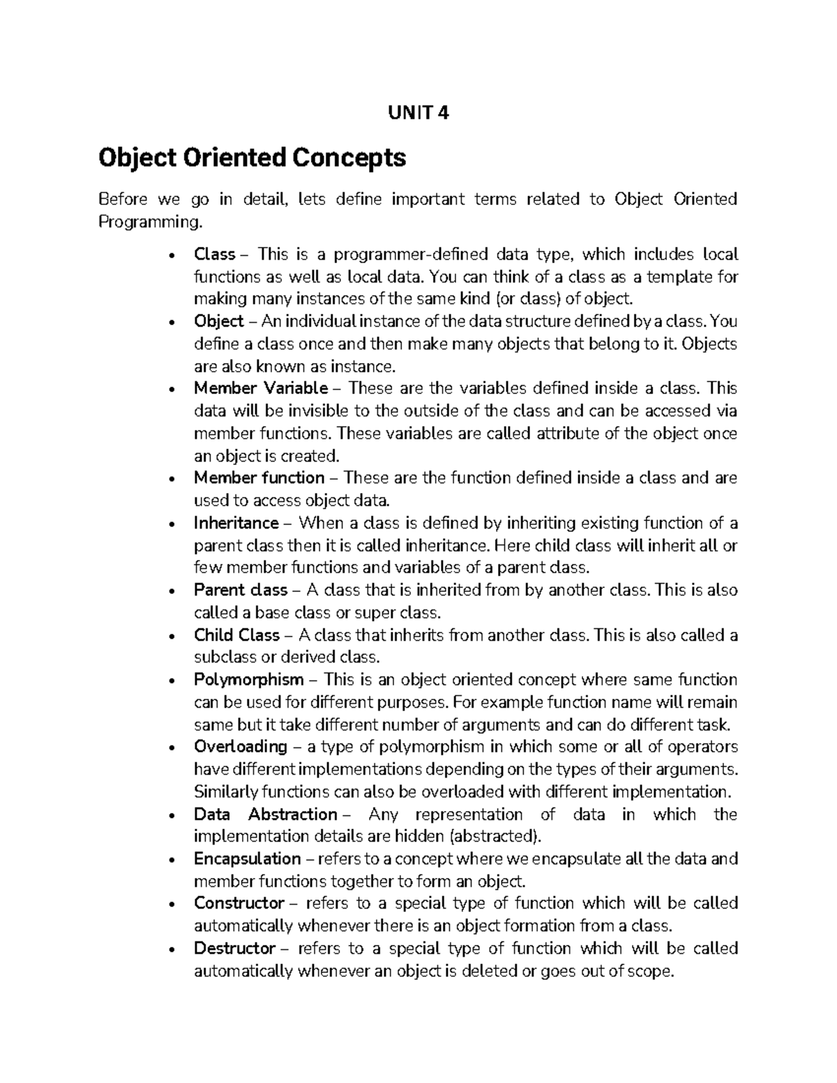 Web Technology Unit 4 - UNIT 4 Object Oriented Concepts Before we go in ...