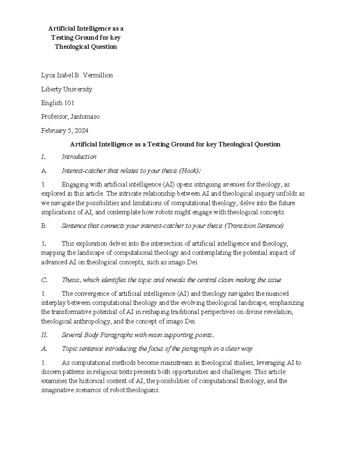 Week 4 Outline English 101 - Testing Ground for key Theological ...