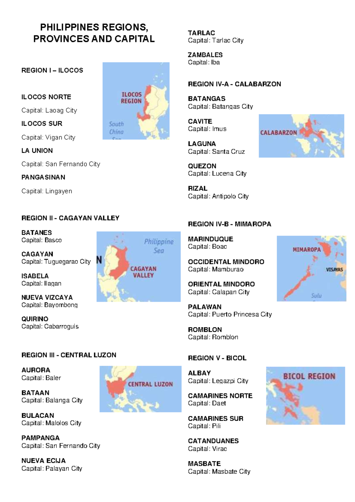Philippines Region 1 - PHILIPPINES REGIONS, PROVINCES AND CAPITAL ...