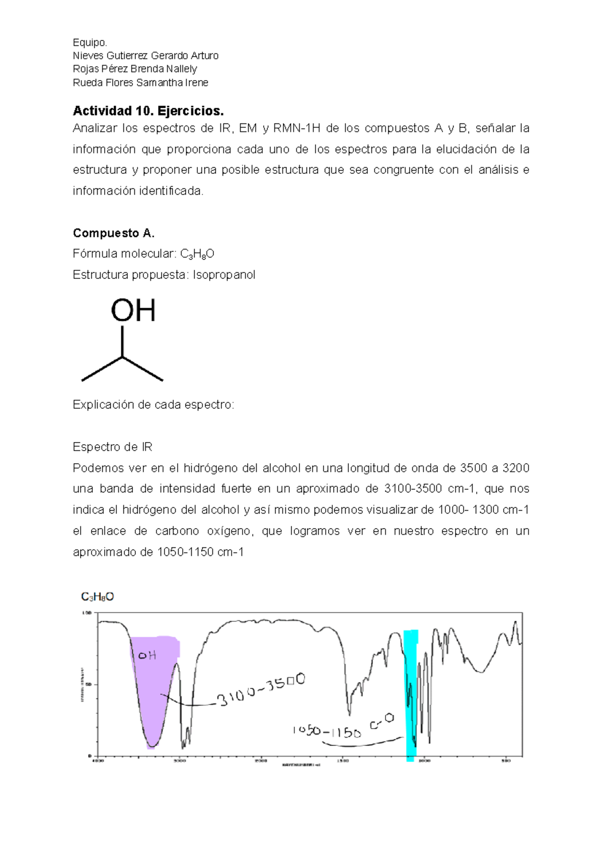 Actividad 10. Ejercicios IR, EM, RMN-H - Nieves Gutierrez Gerardo Arturo Rojas Pérez Brenda ...
