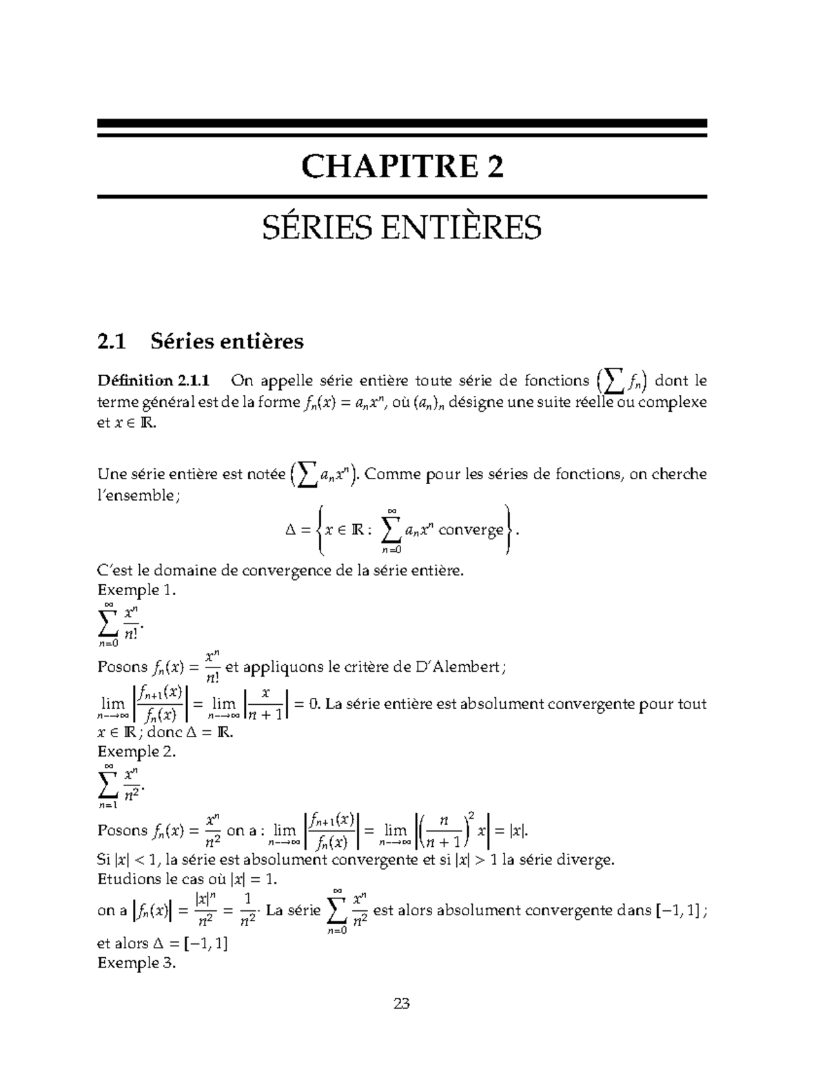 Tp math-series entieres - CHAPITRE 2 SÉRIES ENTIÈRES 2 Séries entières ...