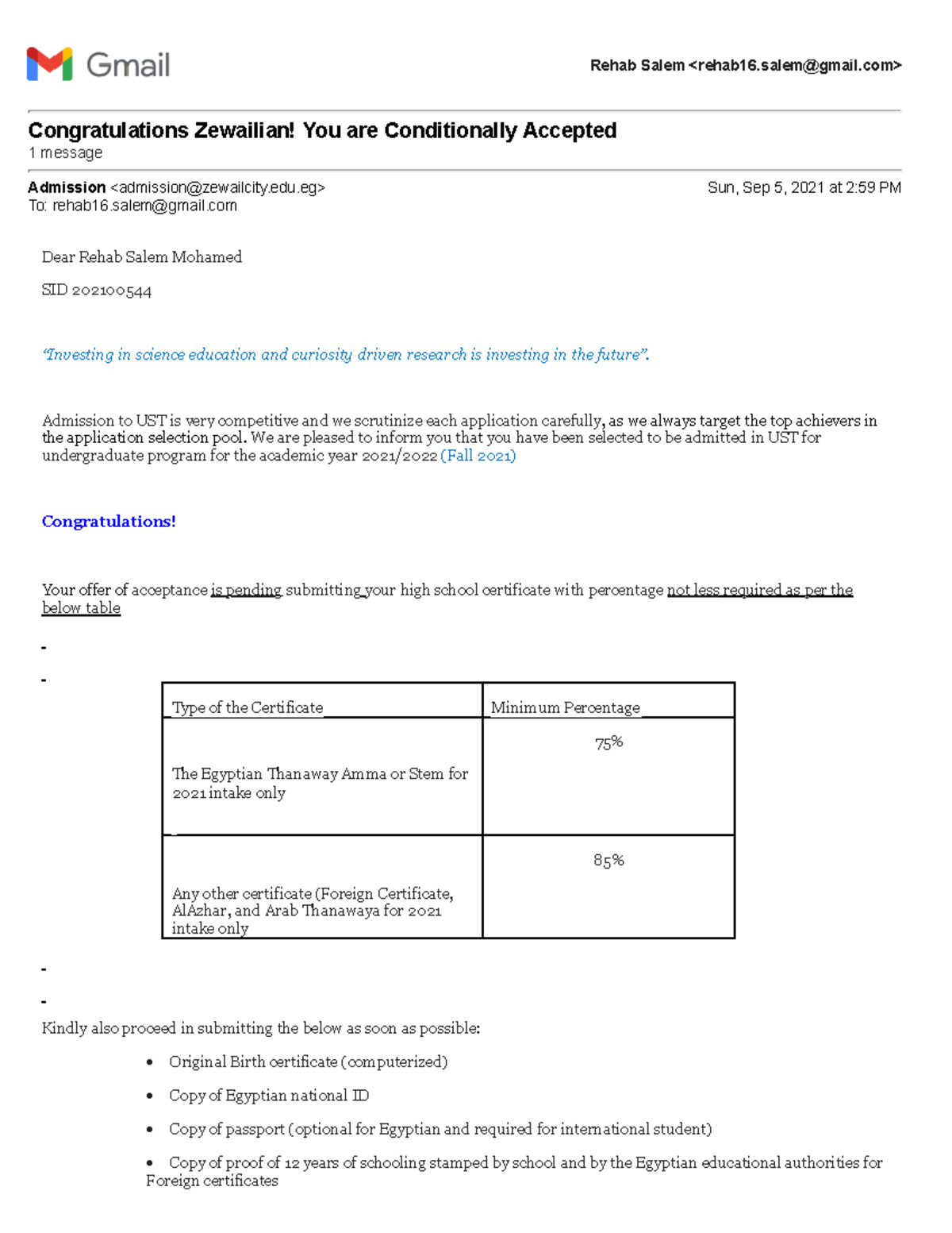 Gmail - Congratulations Zewailian You are Conditionally Accepted ...