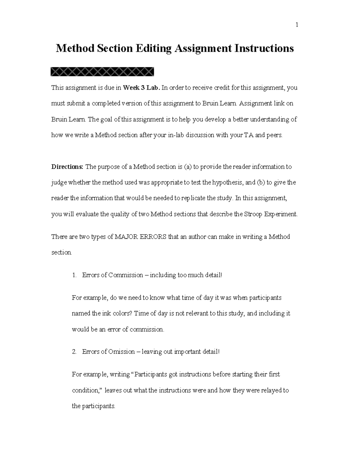 Action ITEM- 1. Method Editing Homework - Method Section Editing ...