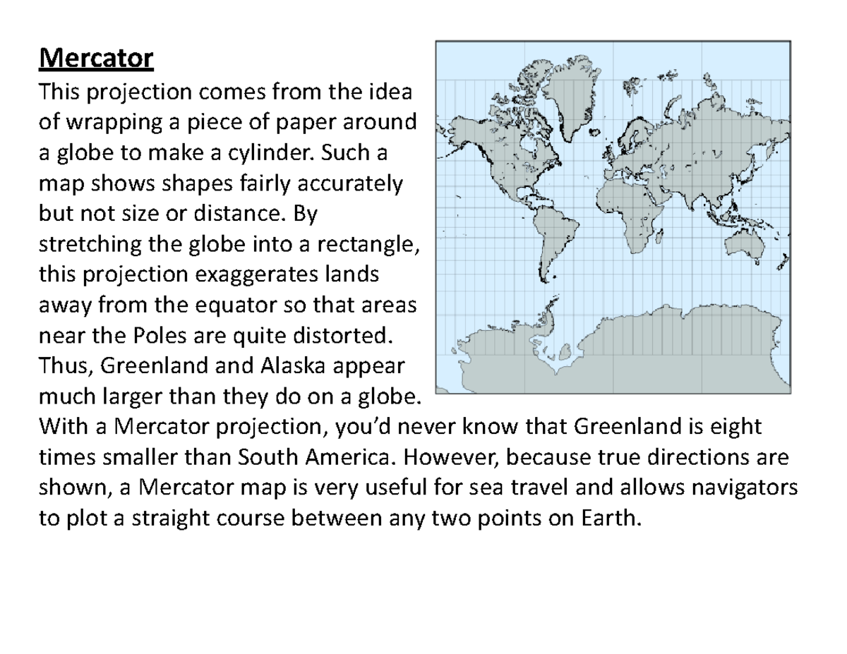 Map Projections Cards - Mercator This projection comes from the idea of ...