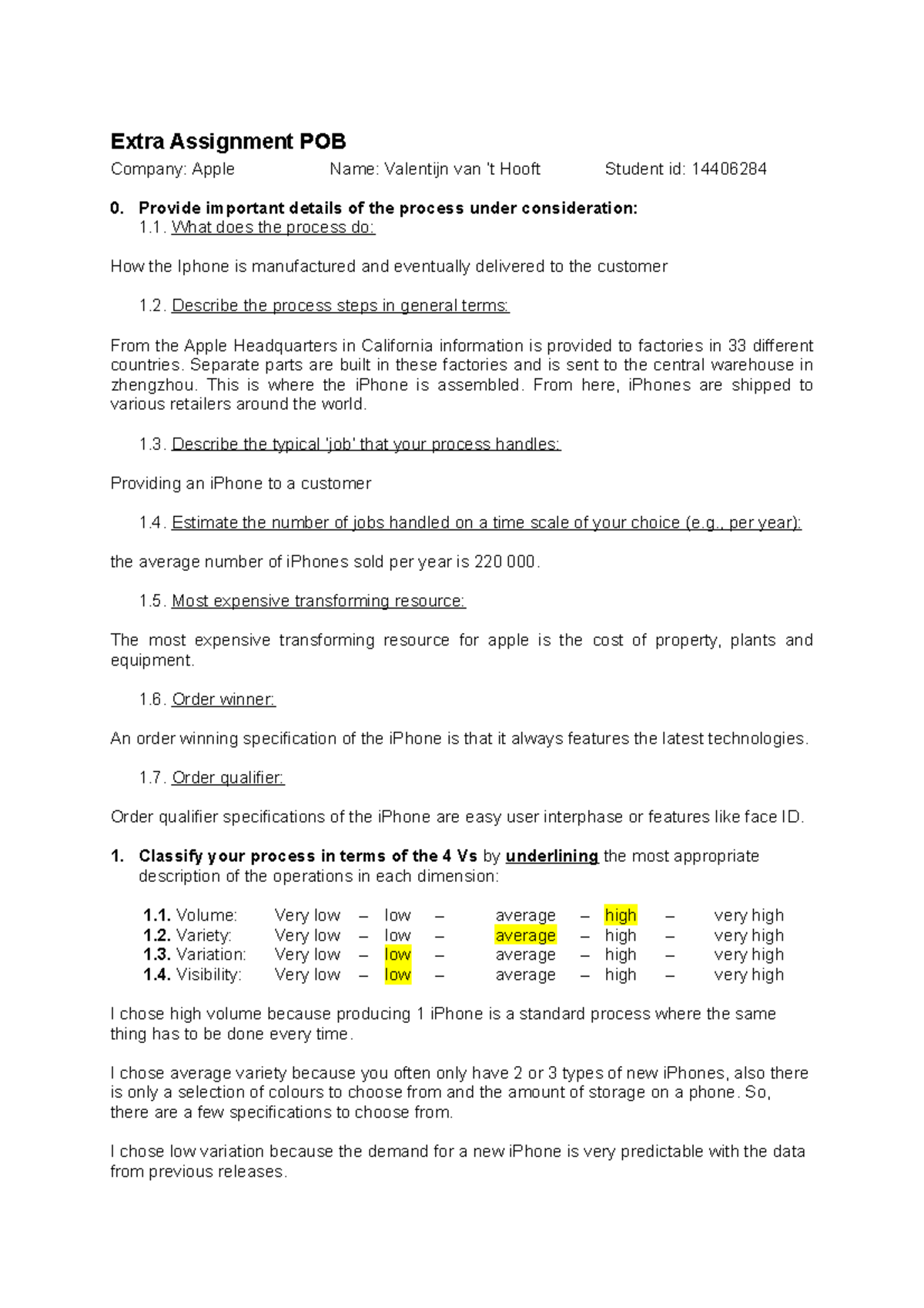 Extra Assignment POBv - Extra Assignment POB Company: Apple Name ...