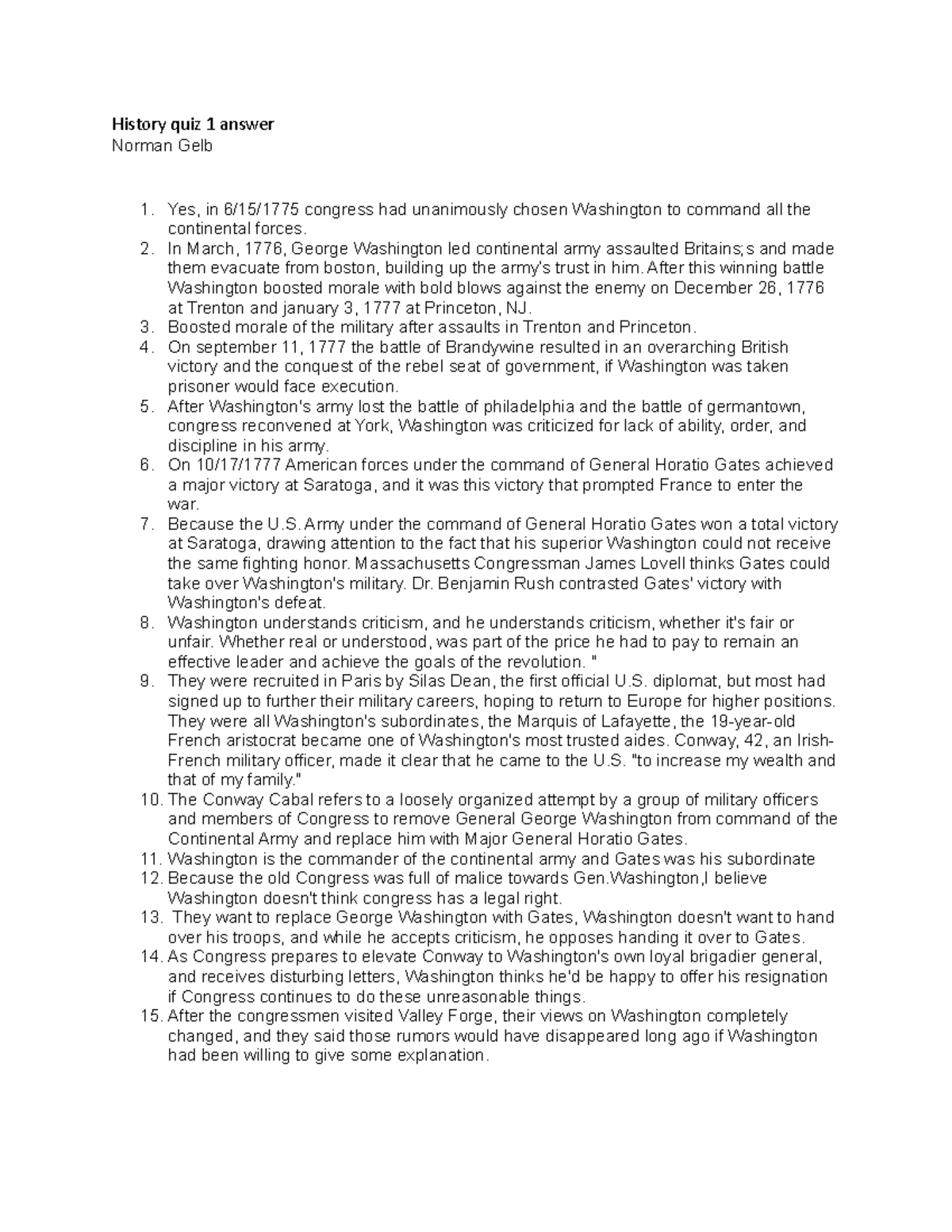 History quiz 1 answer - History quiz 1 answer Norman Gelb Yes, in 6/15 ...