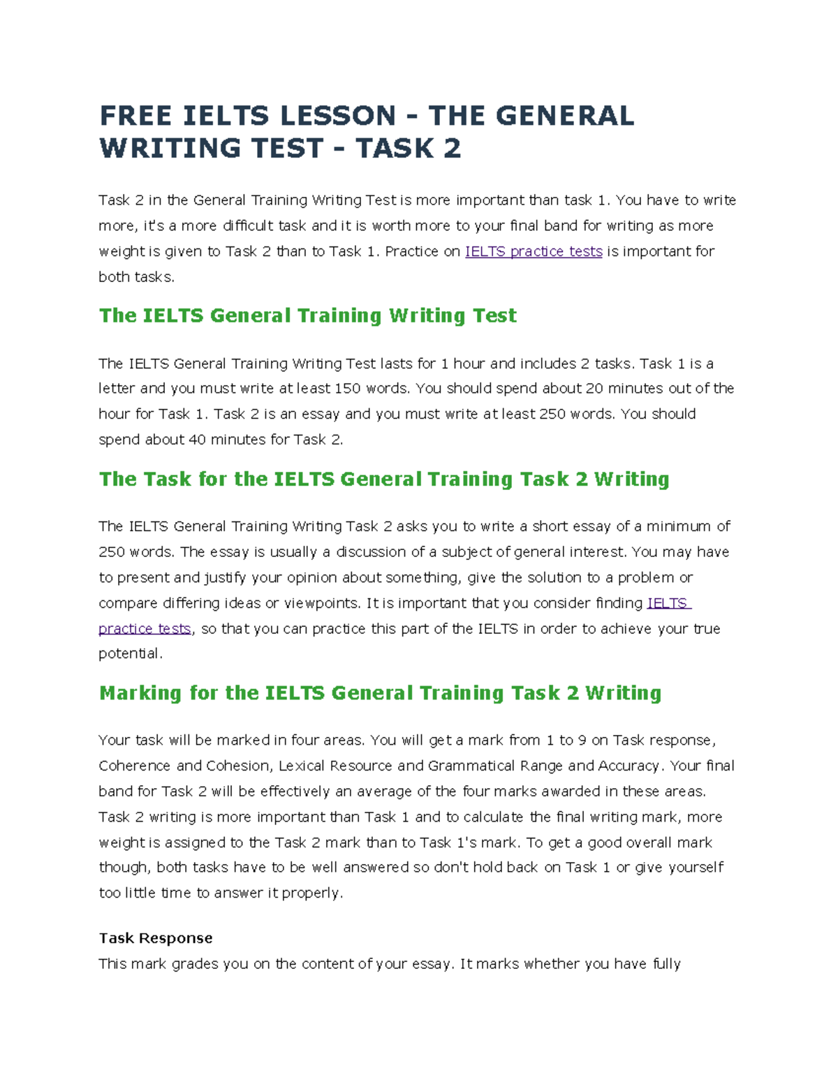 FREE Ielts Lessont 2 - FREE IELTS LESSON - THE GENERAL WRITING TEST ...