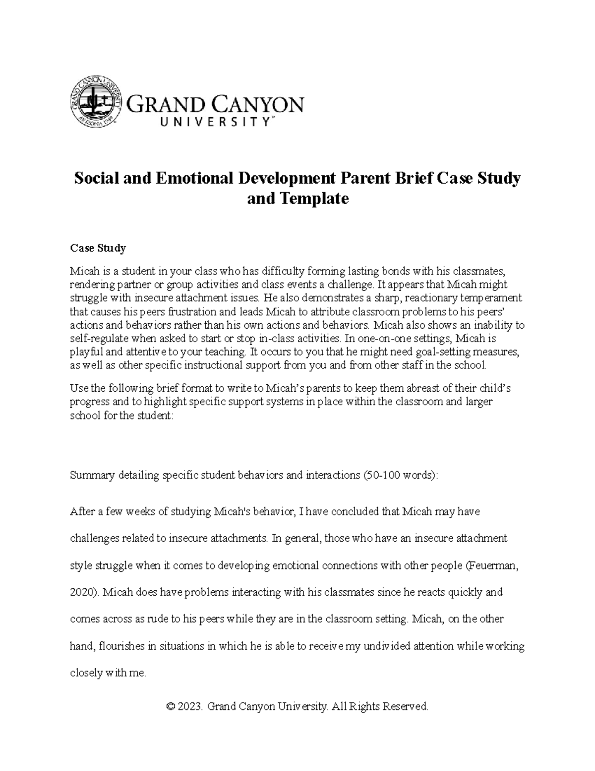 EDU-354-T4-Case Study and Template - Social and Emotional Development ...