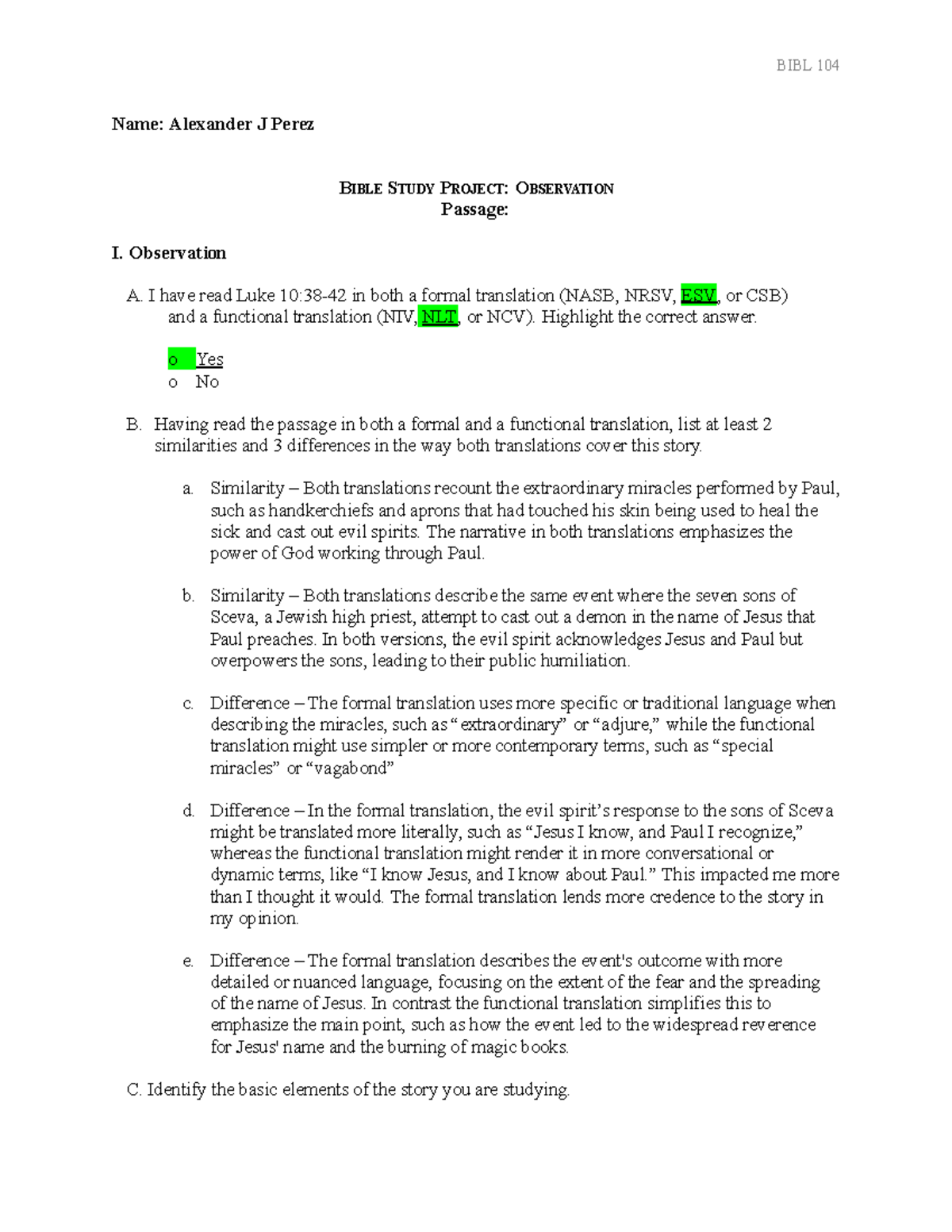 Bible Study Project Observation - Name: Alexander J Perez BIBLE STUDY ...