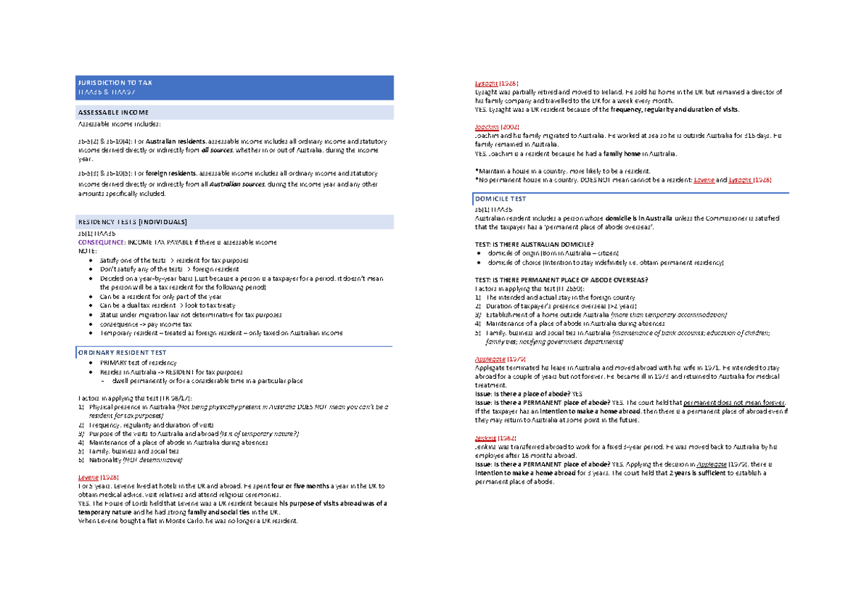 Tax law h1 exam cheatsheet - Warning: TT: undefined function: 3 ...