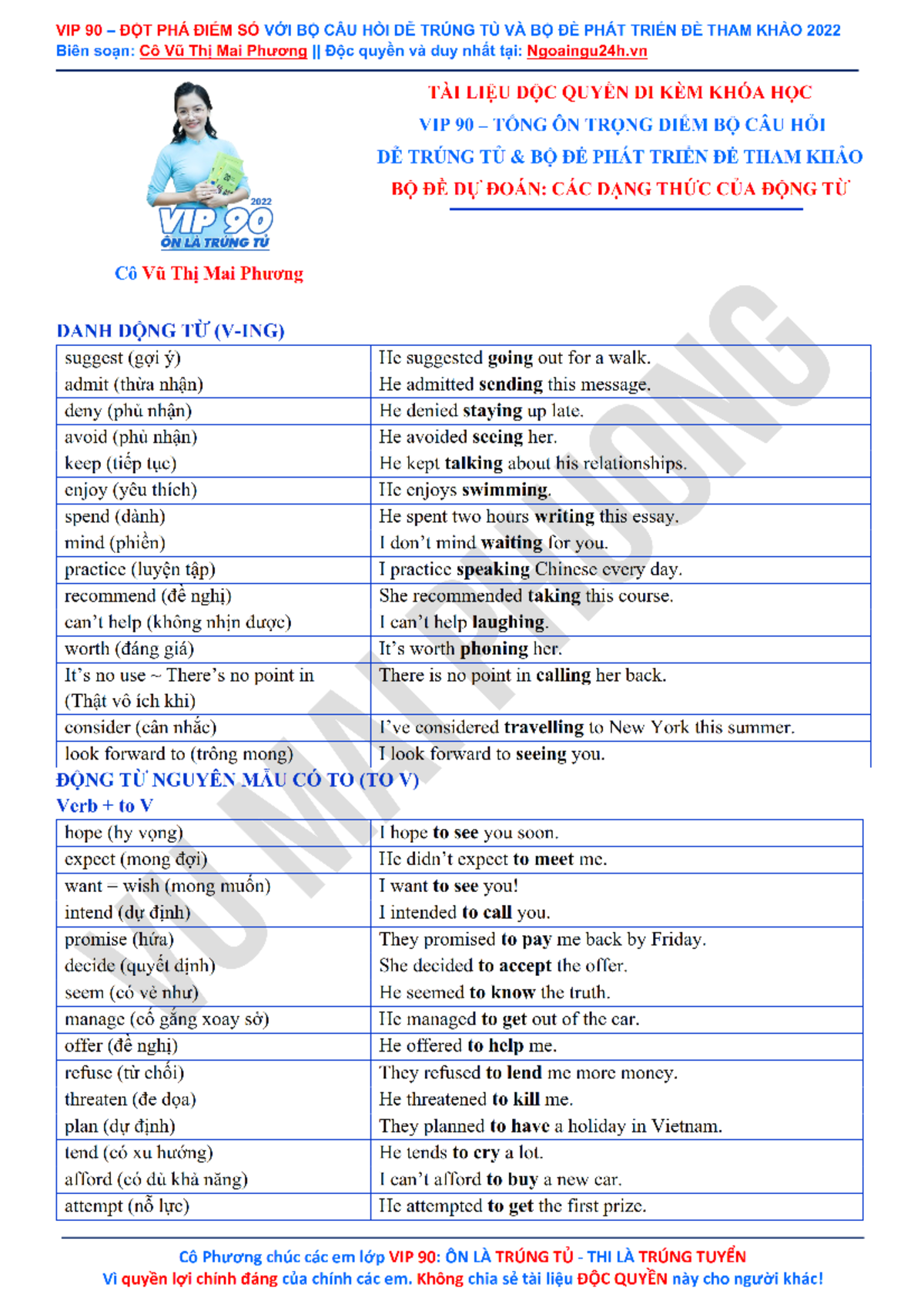 Ving, to v - ôn luyện ving. toV - Tiếng Anh 3C - Studocu
