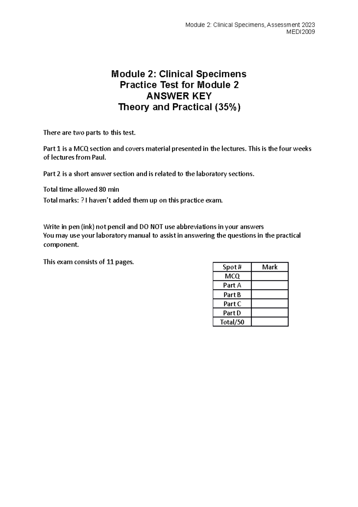 Module 2Practice Exam Answers 2023 - Module 2: Clinical Specimens ...