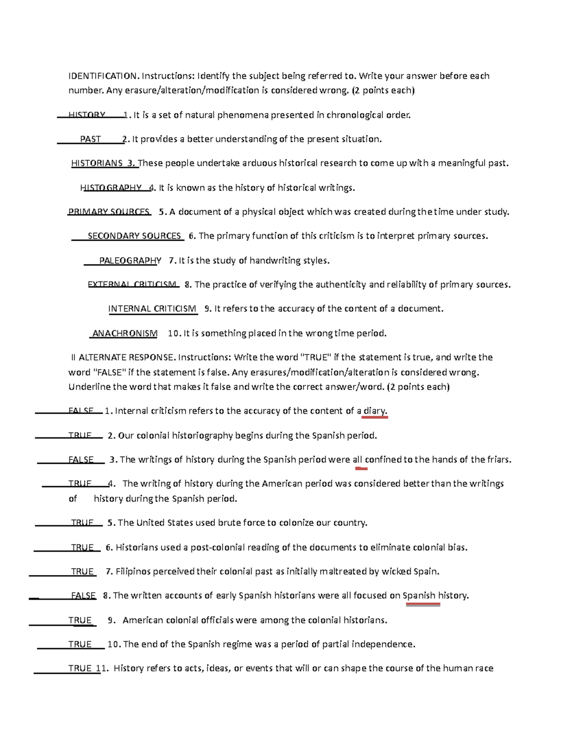 EXAM - exam - IDENTIFICATION. Instructions: Identify the subject being ...