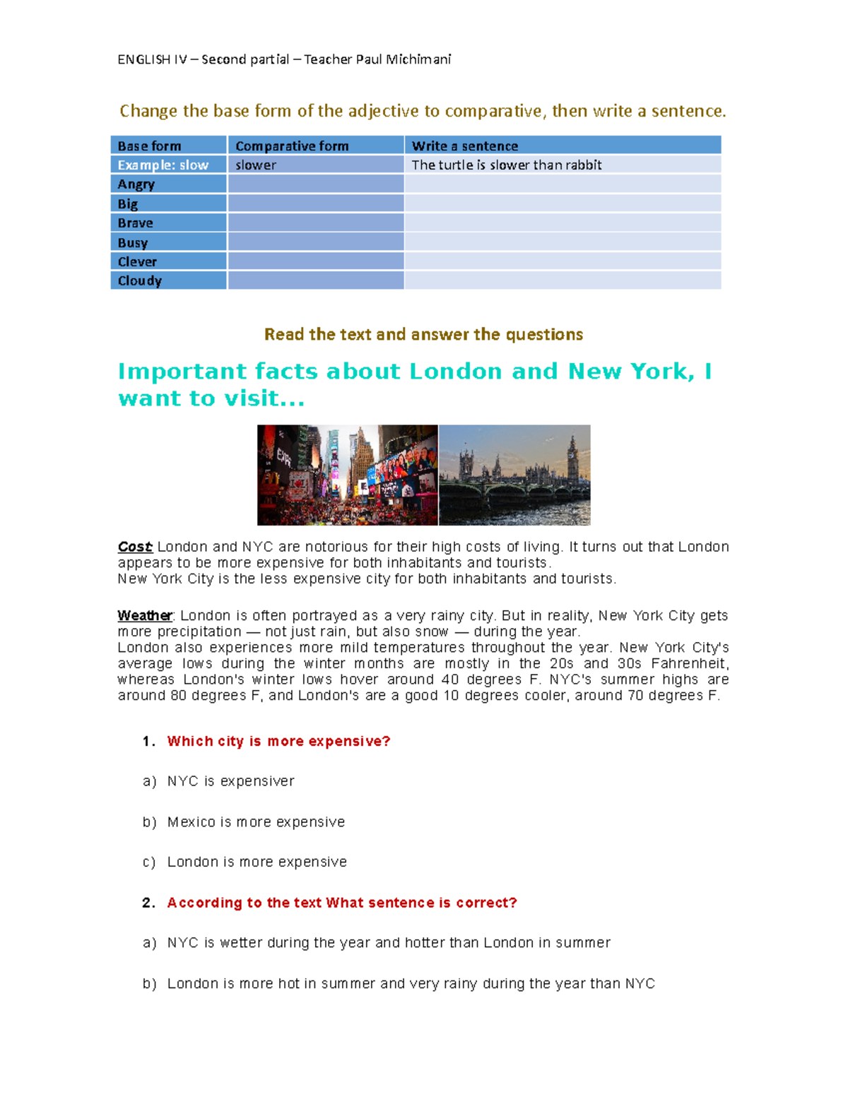 Comparatives IV - Es relativamente conpleja - ENGLISH IV – Second ...