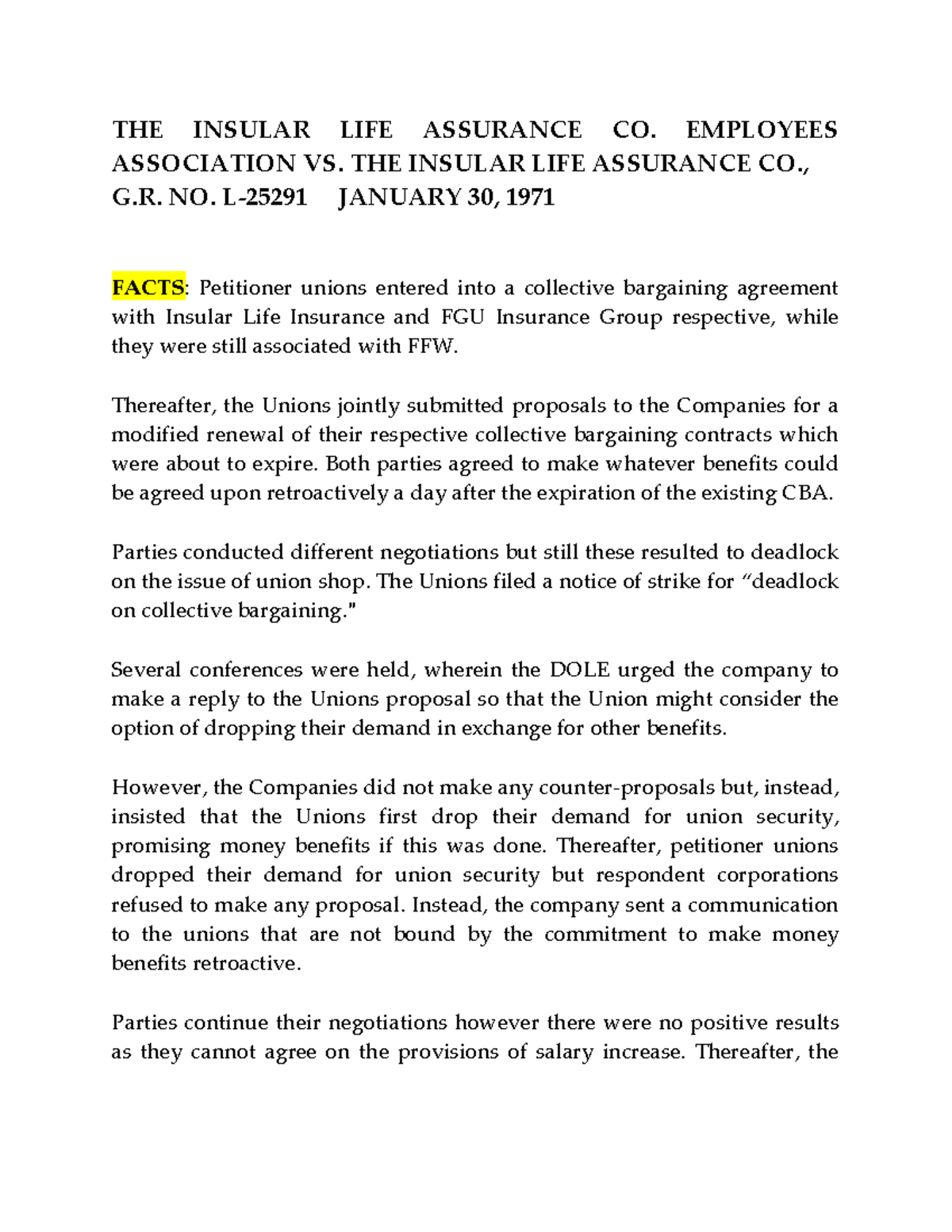 THE Insular LIFE Assurance CO Employees ASSN vs. Insular LIFE Assurance ...