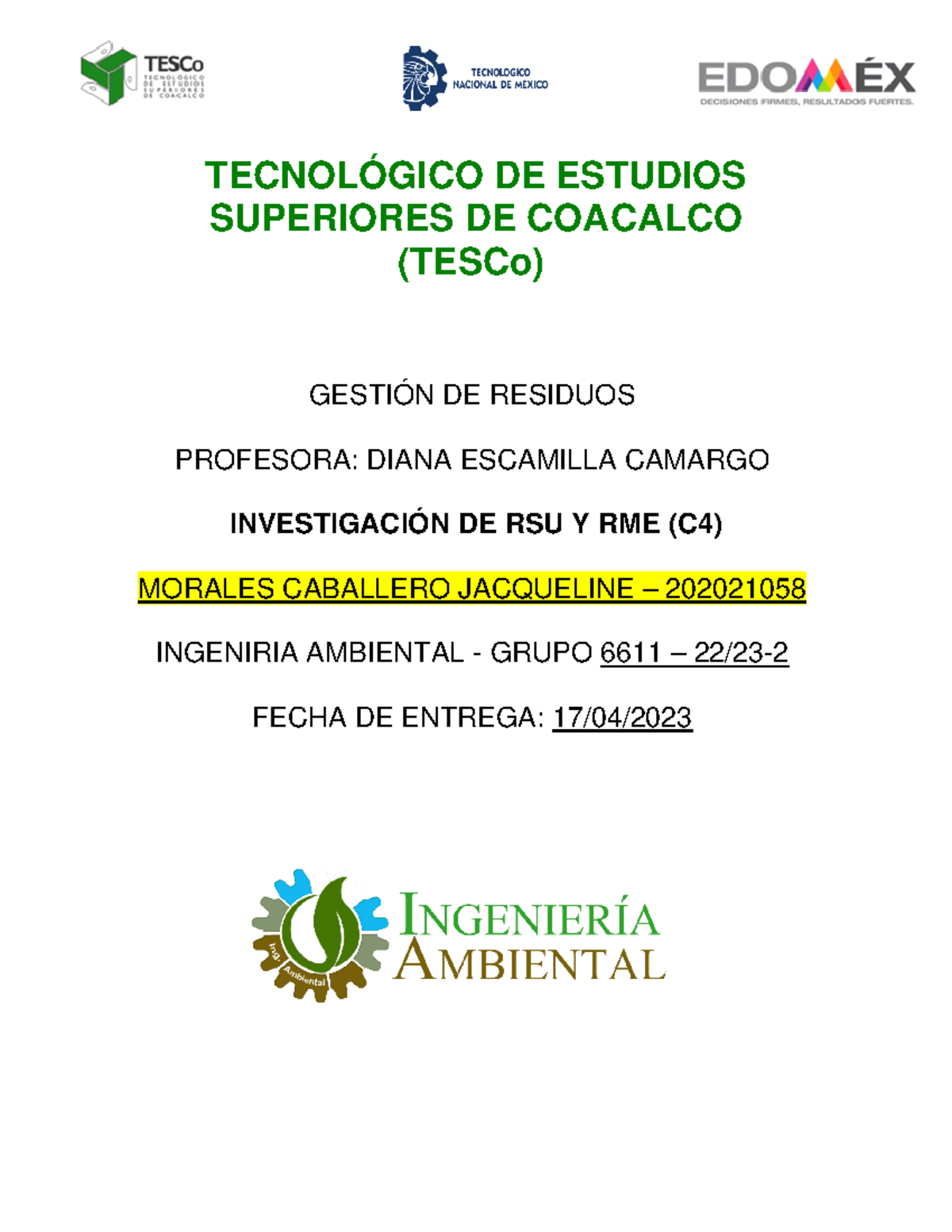 C4 Investigación empresa RSU y RME - TECNOLÓGICO DE ESTUDIOS SUPERIORES ...
