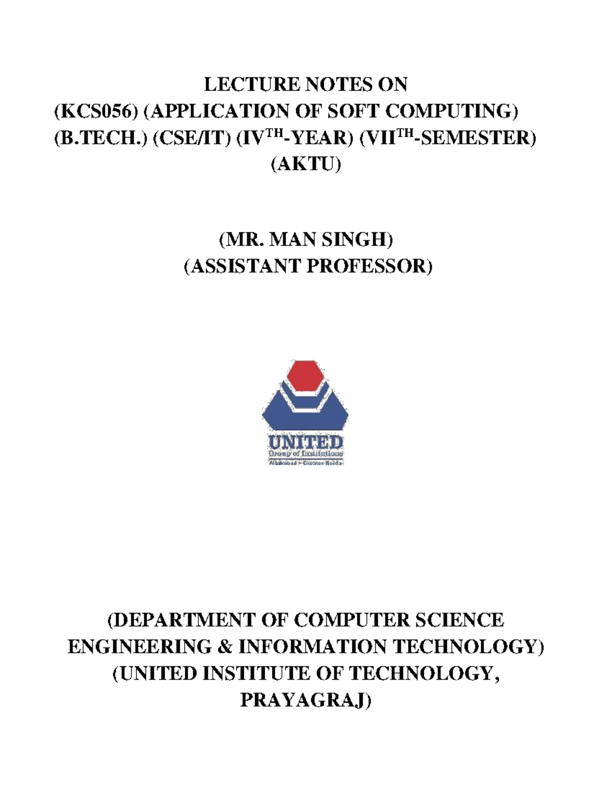 SCunit-2 - Application of Soft Computing KCS056 - LECTURE NOTES ON ...