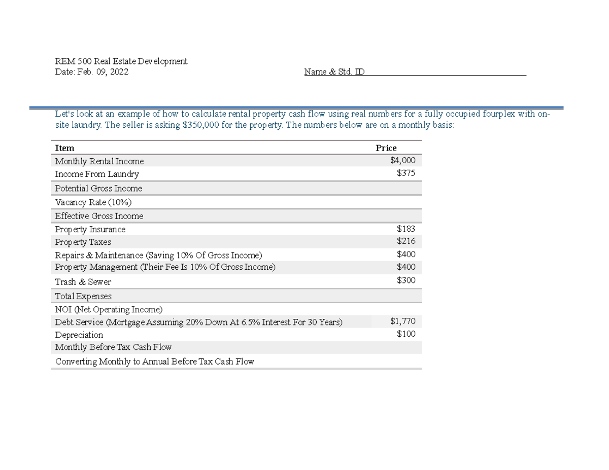 Lecture 4 1-Highest and Best Use Analysis exercise 1 - REM 500 Real ...