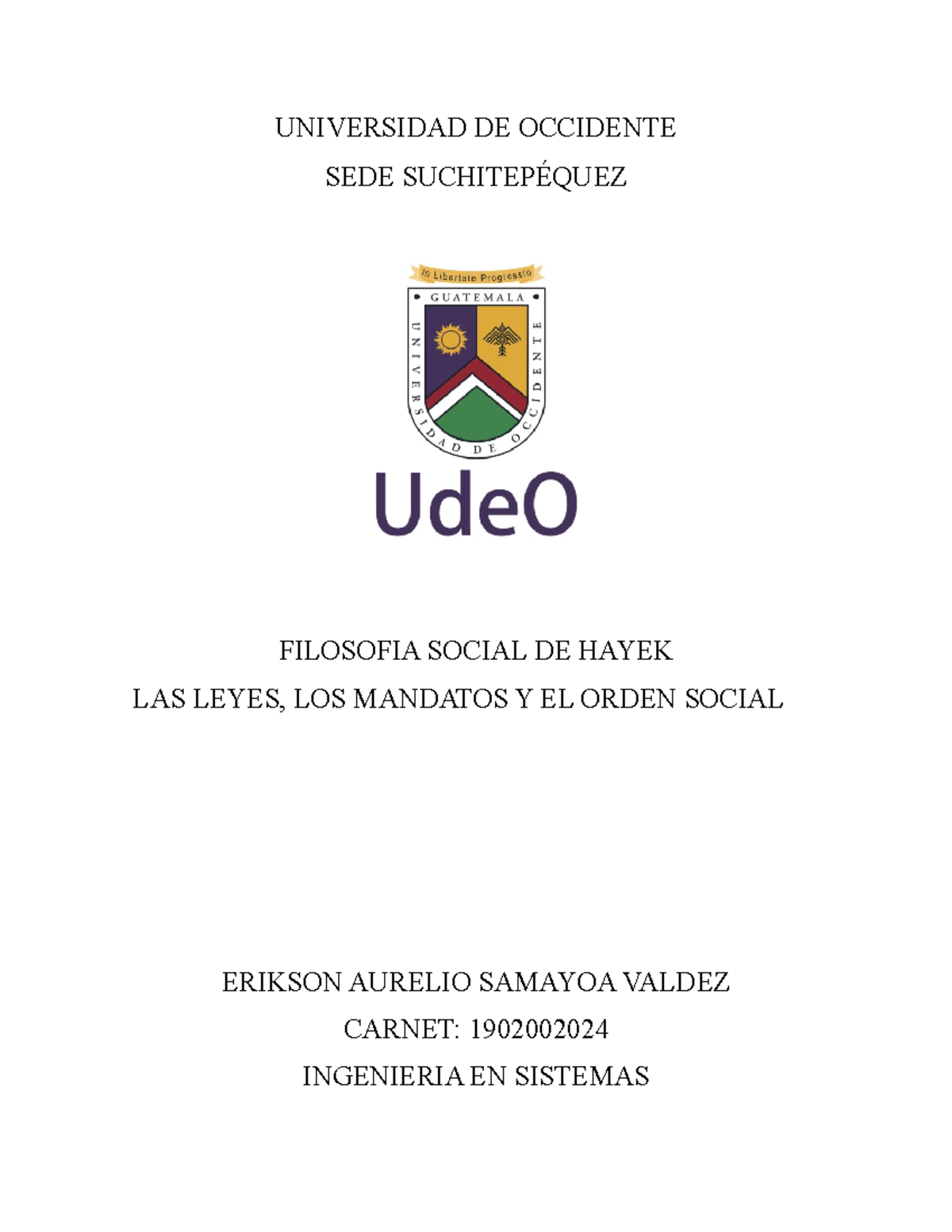Ensayo de filosifia de Hayek cap. 10 - UNIVERSIDAD DE OCCIDENTE SEDE ...
