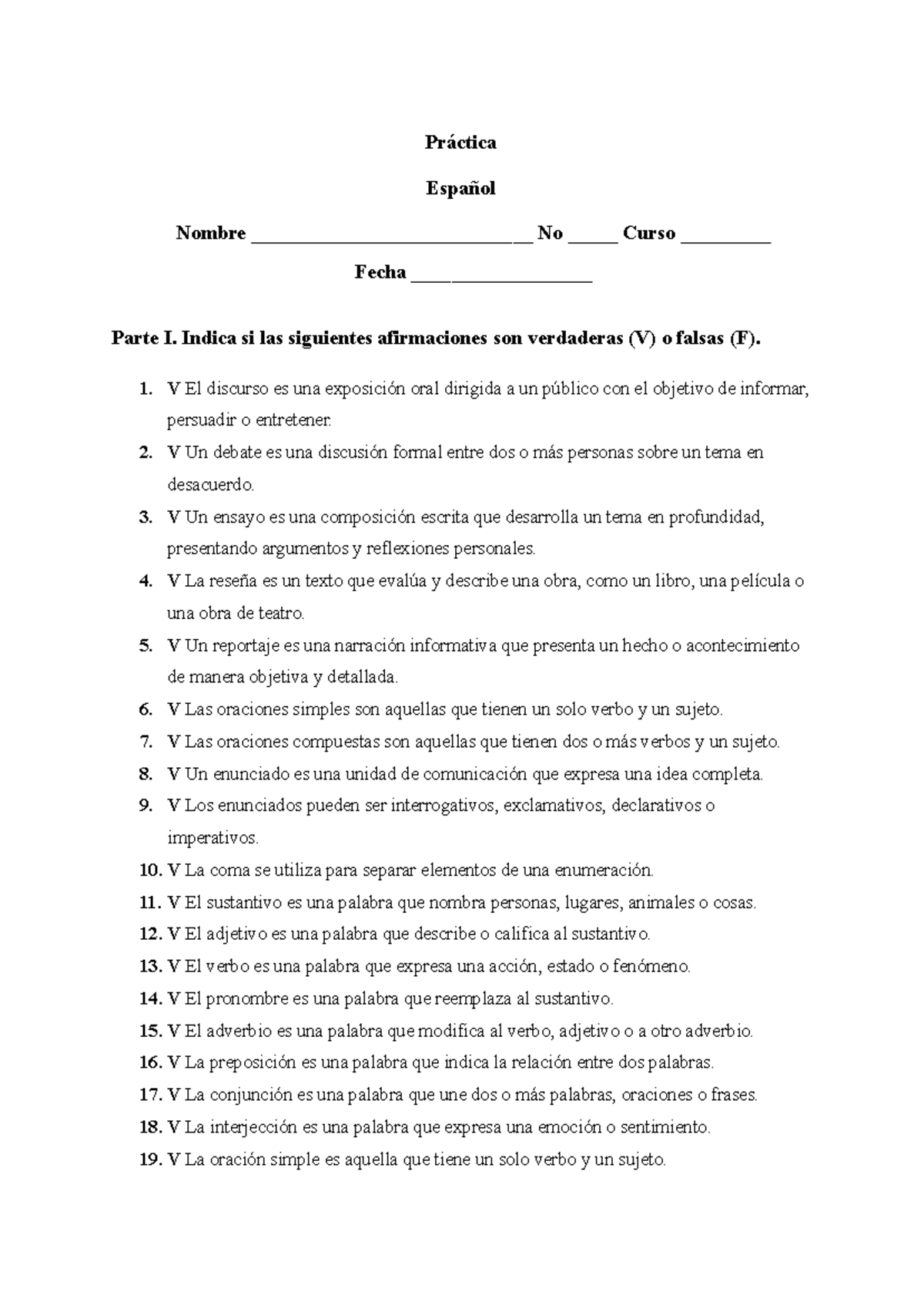 Practica De Español - Respuestas - Práctica Español Nombre ...