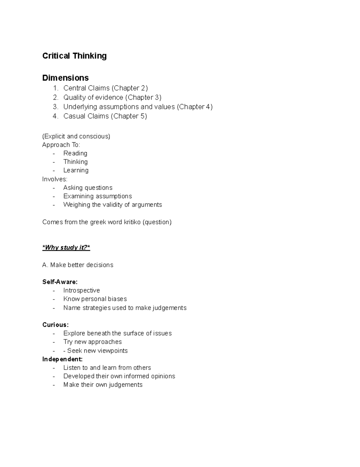 Lec 1 Critical Thinking (1010) - Critical Thinking Dimensions 1 ...