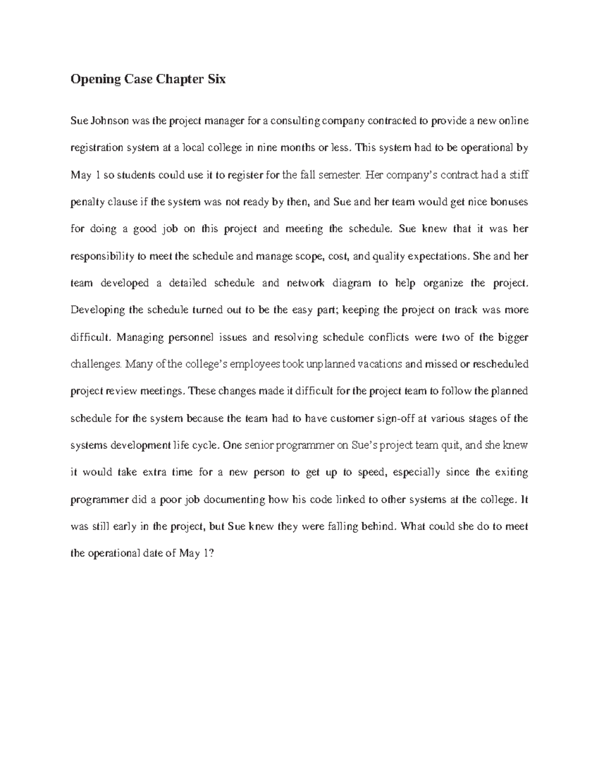 6-Opening Case Chapter Six - Opening Case Chapter Six Sue Johnson was ...